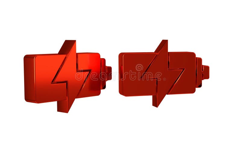 Red Battery Icon Isolated on Transparent Background. Lightning Bolt ...