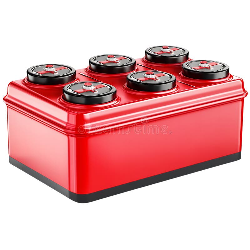 Red Battery Pack with Six Cylindrical Cells, Each with a Black Top and ...