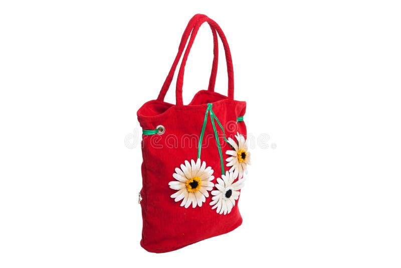 Red Beach Bag with Flowers Isolated Stock Photo - Image of concept ...