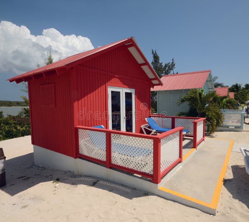 Private Beach Front Bungalow in Bright Red Color Stock Photo - Image of ...