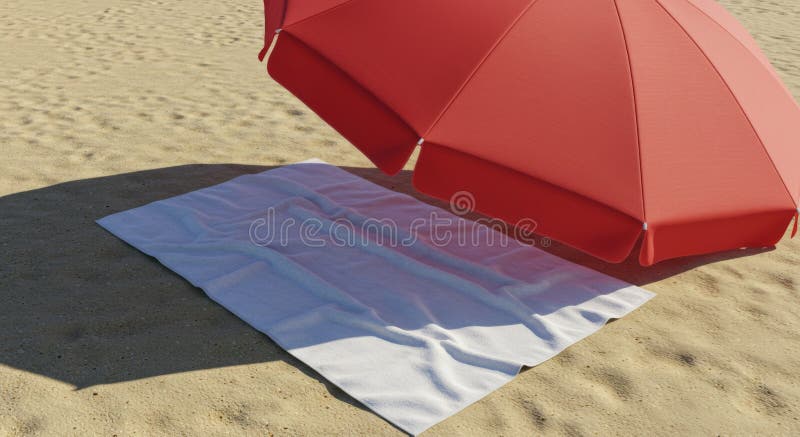 Red Beach Umbrella and White Towel on Sandy Beach Stock Illustration ...