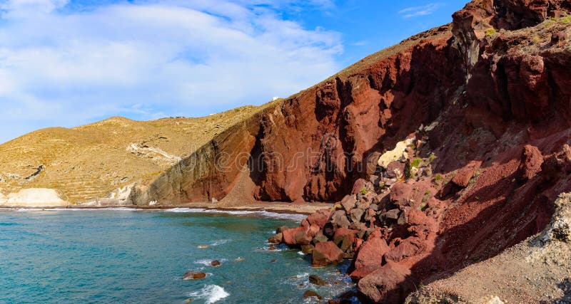 Red Beach, a Volcanic Sand Beach on Santorini, Greece Stock Image ...
