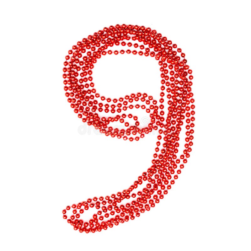 Red Bead. Bright Number 9. Garlands. Sparkling Decor. Stock Photo ...