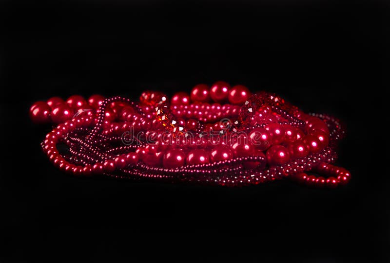 Red Beads, Pearls and Crystals Stock Image - Image of jewelry, black ...