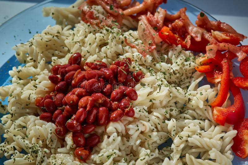 Red Bean Pasta Herbs Peppers Fried Calamari Stock Image - Image of dish ...