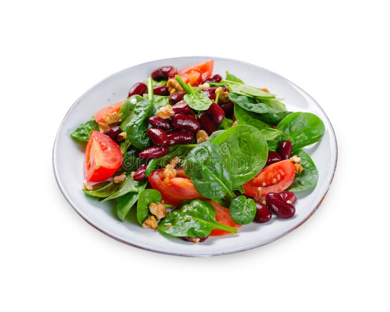 Red Bean Salad on White Background, Fresh Salad with Spinach, Cherry ...