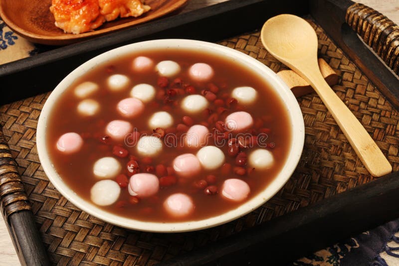 Chinese Dessert, Red Bean Soup with Rice Ball Stock Image - Image of ...