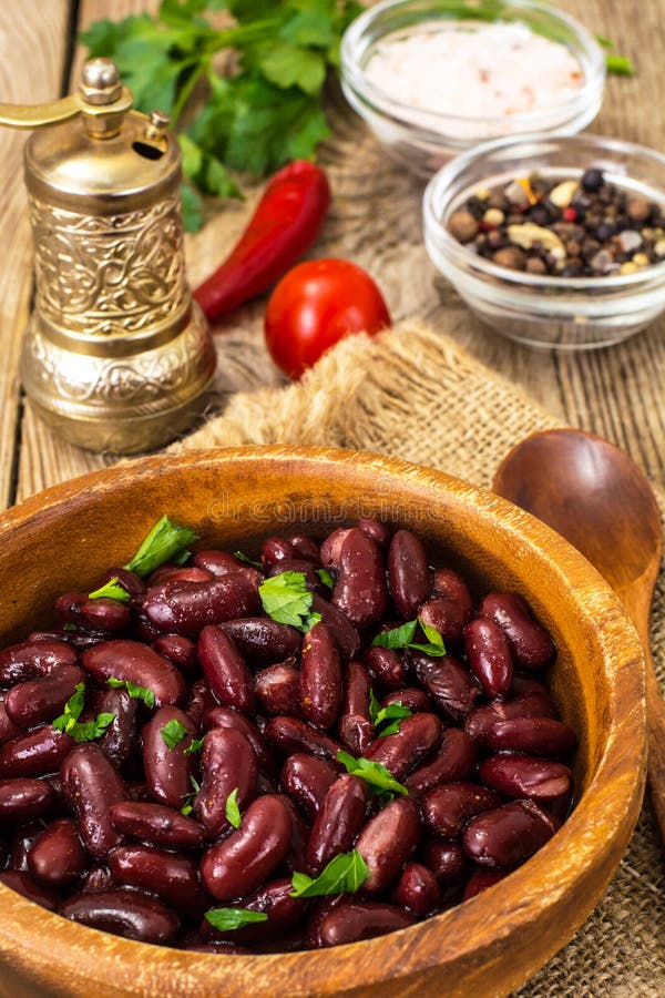 Red Beans Boiled in Wooden Bowl Stock Photo - Image of beans, lunch ...