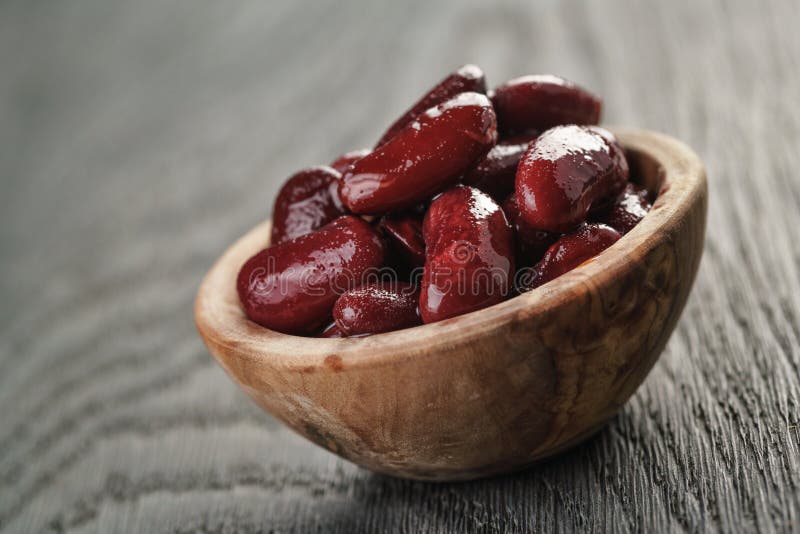 Red Beans from Can in Wood Bowl Stock Image - Image of kidney, macro ...