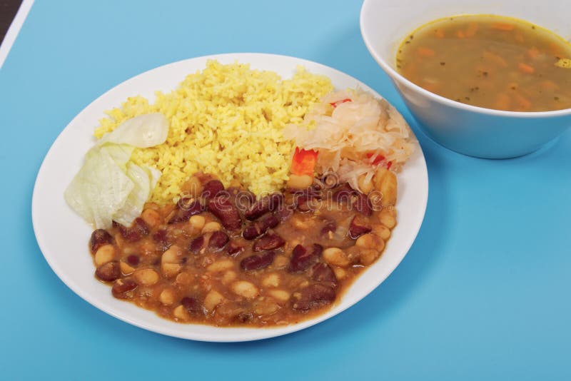 Red Beans with Curry Rice on a Blue Stock Photo - Image of chili ...