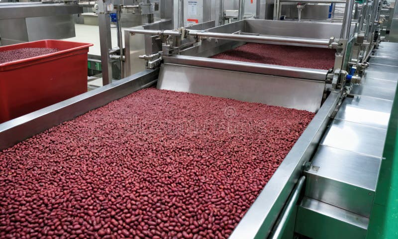 Red Beans Move Along a Conveyor Belt in a Food Processing Plant Stock ...