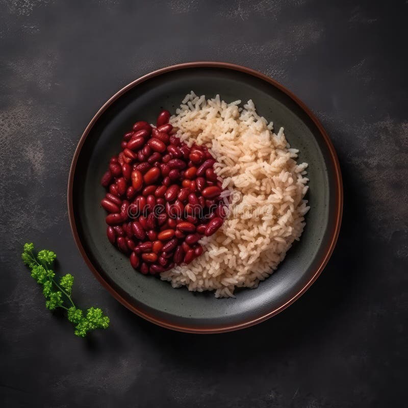 Red Beans and Rice on Black Smooth Round Plate U.S. Dish. Generative AI ...