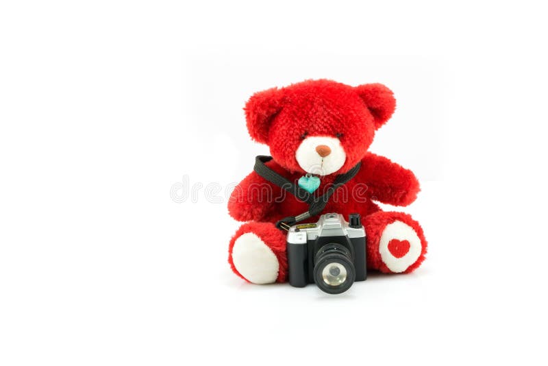 Red Bear Doll with Camera Toy Stock Image - Image of innocence, single ...