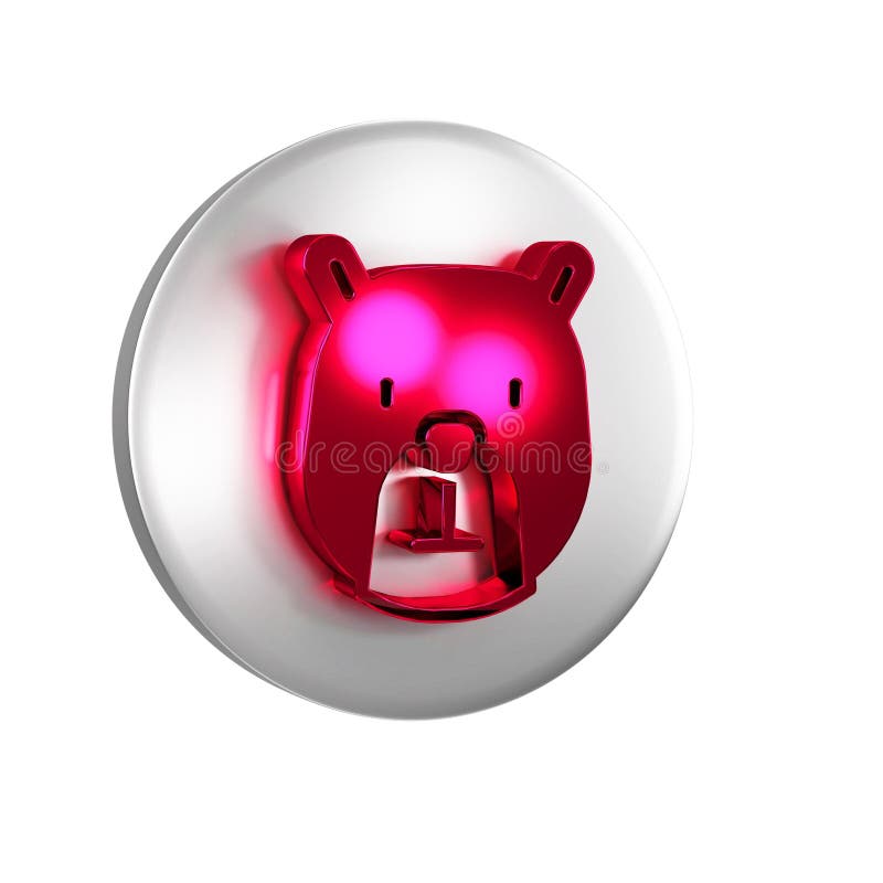 Red Bear Head Icon Isolated on Transparent Background. Silver Circle ...