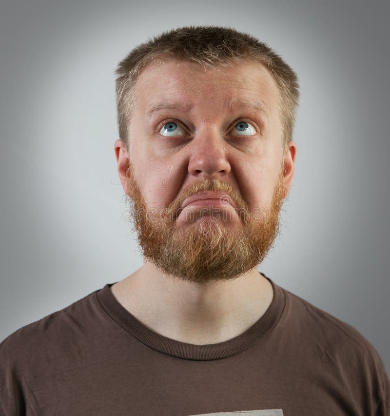 Red-beard Man Looking Up with Discontent Stock Image - Image of ...