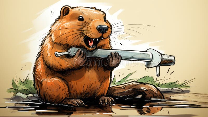 Metalworking Mastery: Hyper-realistic Cartoon Beaver with Gun and Pipe ...