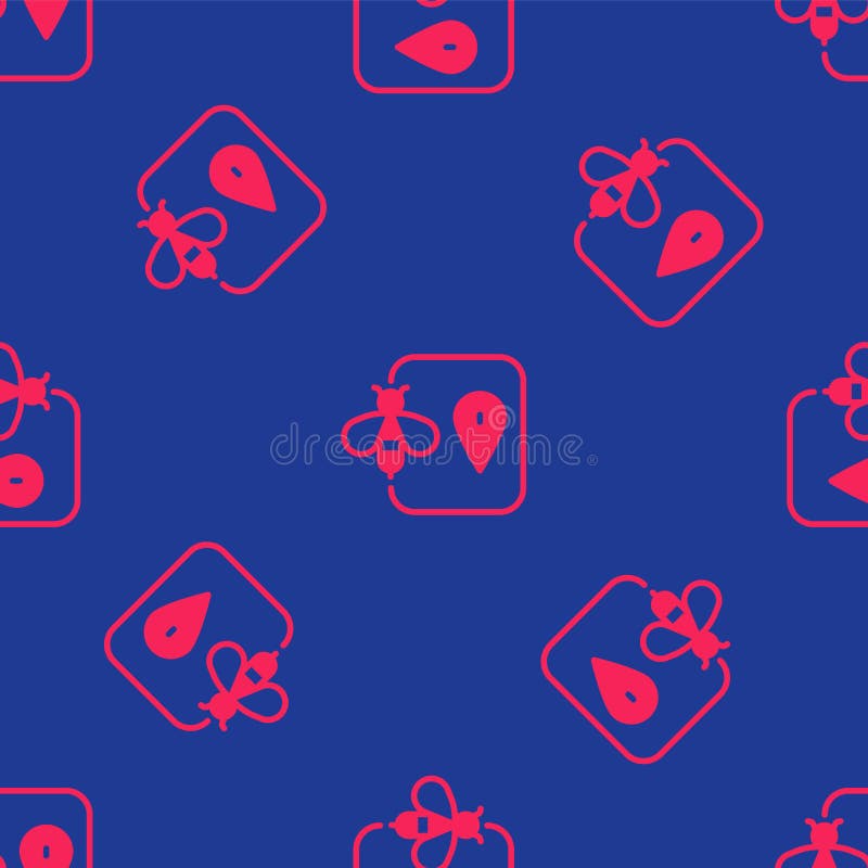 Red Bee Location Map Pin Pointer Icon Isolated Seamless Pattern on Blue ...