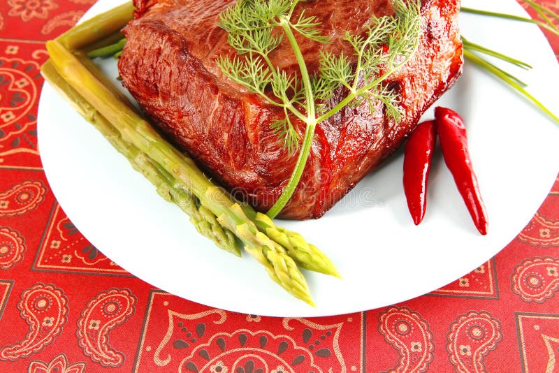 Red beef chunk on blue stock image. Image of collage - 14351371