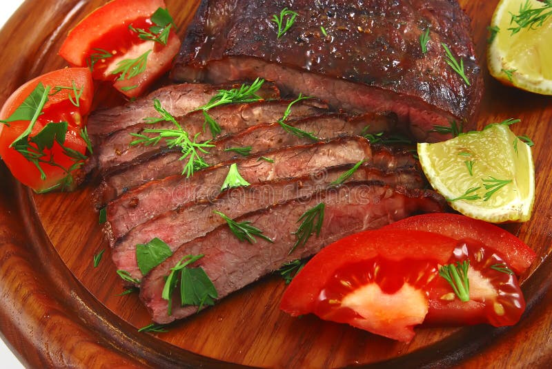 Red Beef Meat Served with Vegetable Stock Photo - Image of food ...