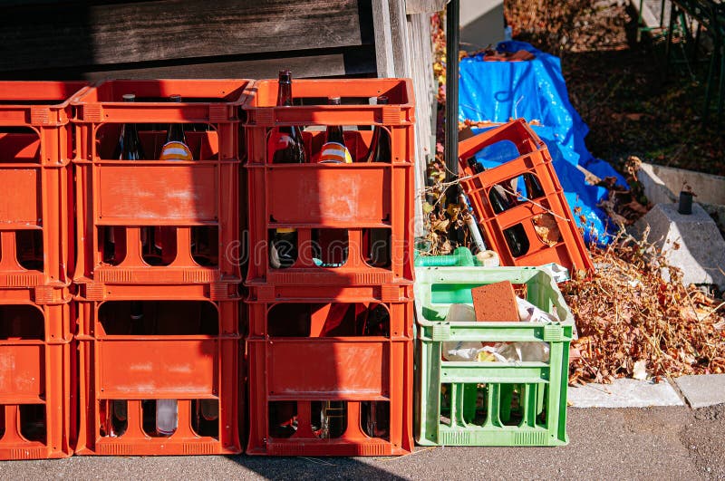 Red Beer Crate Box with Empty Bottle Under Sunlight Stock Photo - Image ...