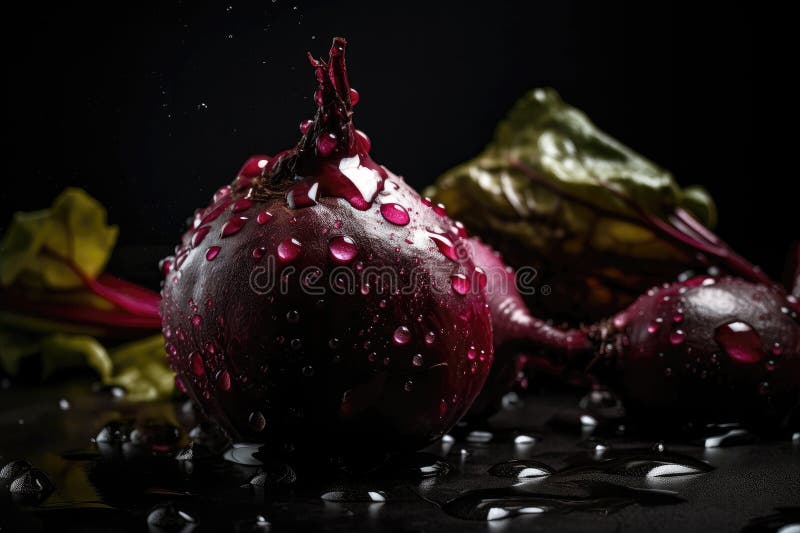 Red Beet with Drops on Black Gradient Background. Generative AI Stock ...