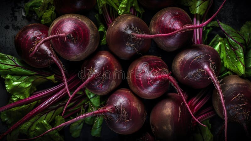 Red Beet Roots, Overhead Flat Lay, AI Generative Stock Illustration ...