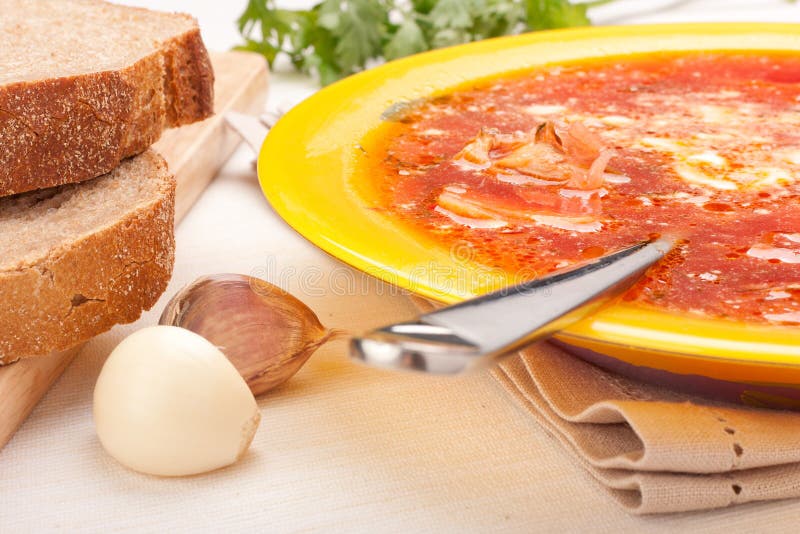 Red-beet Soup in Yellow Plate Stock Photo - Image of object, baking ...