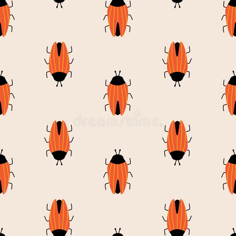Red Beetles Hand Drawn Vector Illustration. Cute Bugs Insect in Flat ...