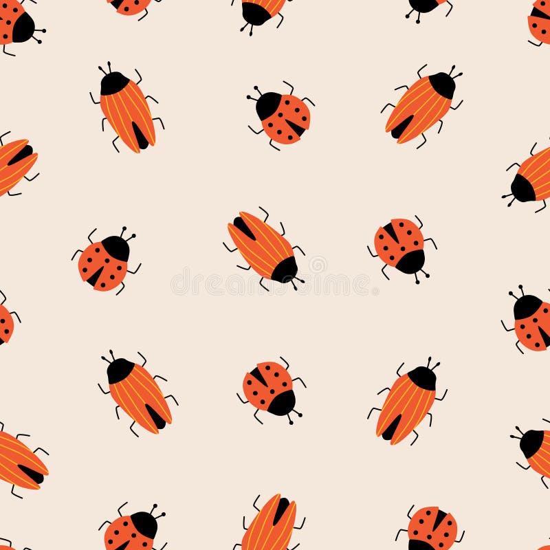 Red Beetles Hand Drawn Vector Illustration. Cute Bugs and Ladybug in ...