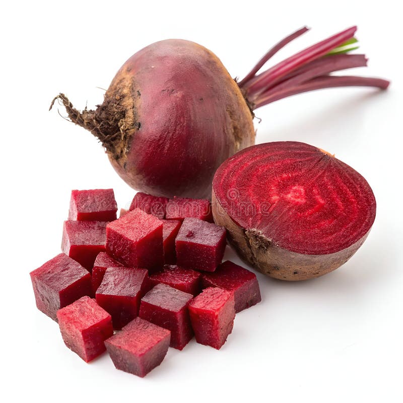 Red Beetroot and Beetroot Cut in Cubes Isolated on White Background ...