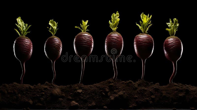 Red Beets Sprouting from Rich Soil Against a Dark Backdrop, AI ...