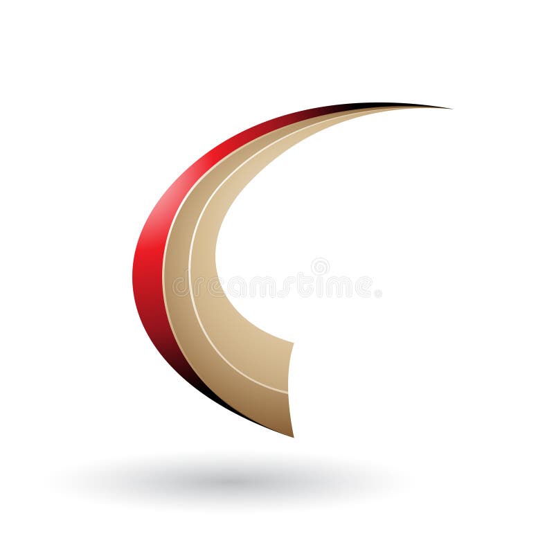 Red and Beige Dynamic Flying Letter C Isolated on a White Background ...