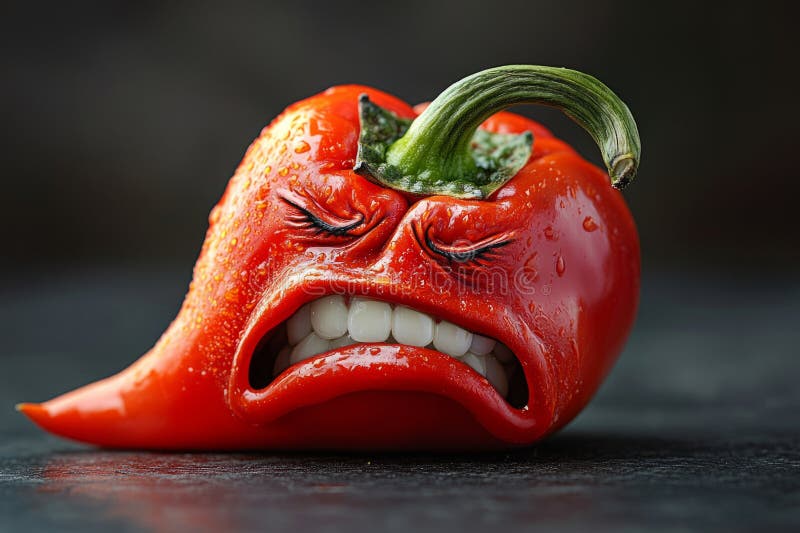 Red Bell Pepper with Angry Face Showing Teeth and Closed Eyes Stock ...