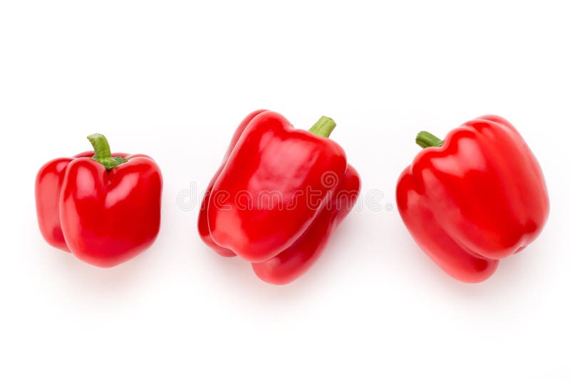Red Bell Pepper with Half and Leaves Isolated on White. Stock Image ...