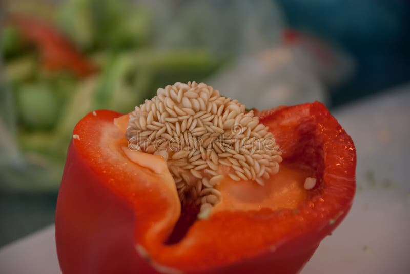 Red Bell Pepper Seeds stock image. Image of crunchy - 122069379