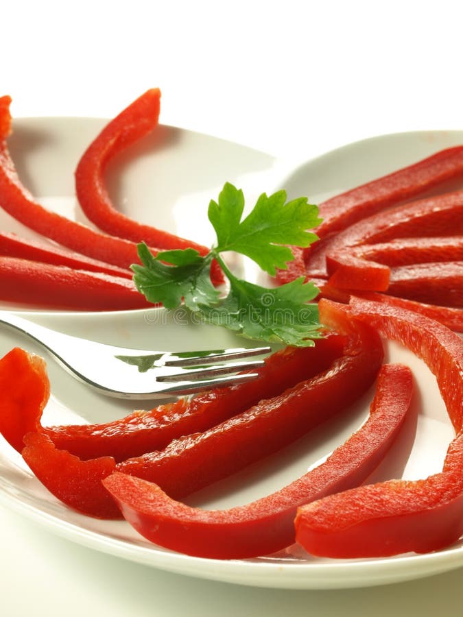 Red Bell Pepper Slices, Closeup, Isolated Stock Image - Image of pieces ...