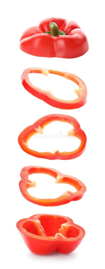 Red Bell Pepper Slices Flying Stock Photo - Image of bell, group: 130887934