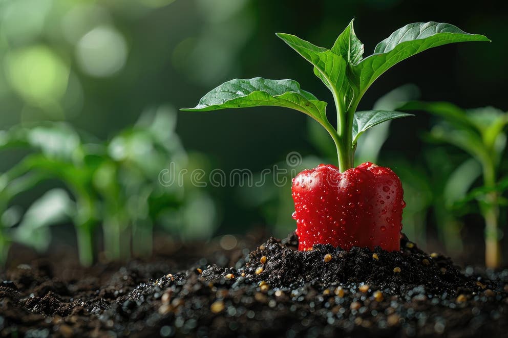 Vibrant Red Bell Pepper Sprout Emerging from Rich Soil Stock Illustration - Illustration of ...