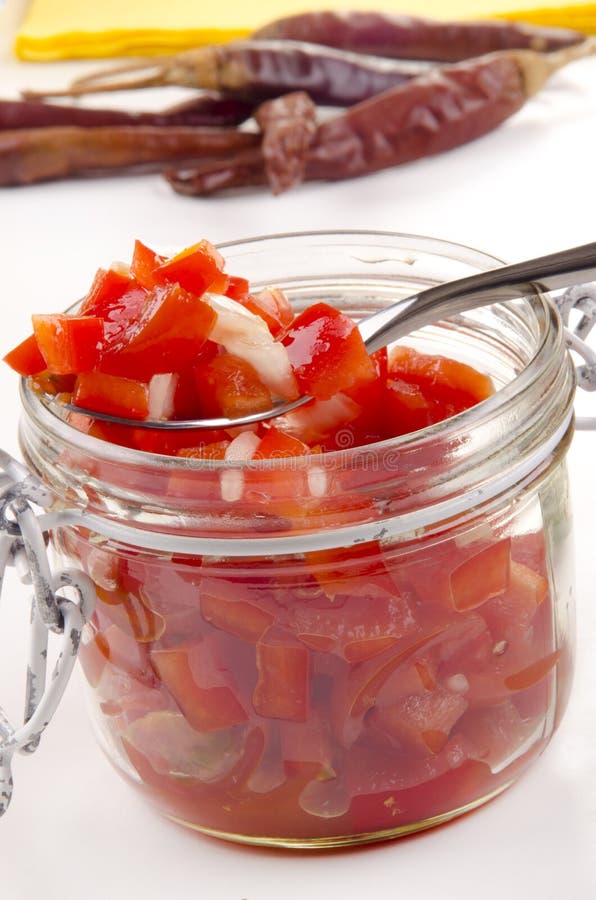 Red Bell Pepper and Tomato Relish Stock Image - Image of preserved ...