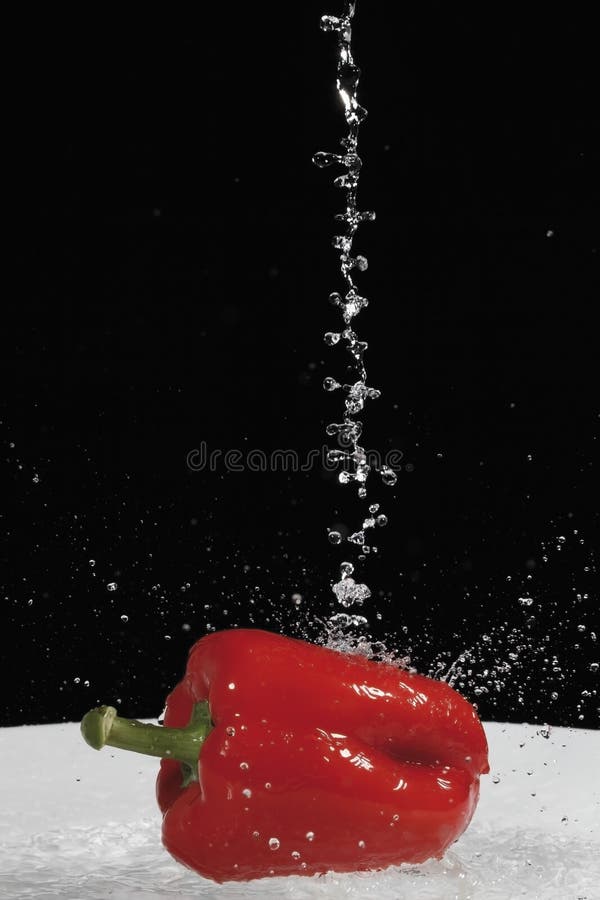 Red Bell Pepper Under Jet of Water Stock Photo - Image of ingredient ...