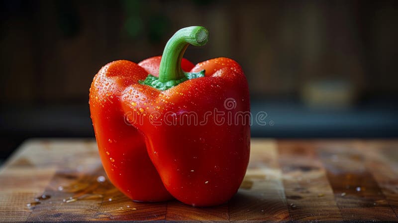A Red Bell Pepper on a Wooden Board Stock Photo - Image of vibrant ...