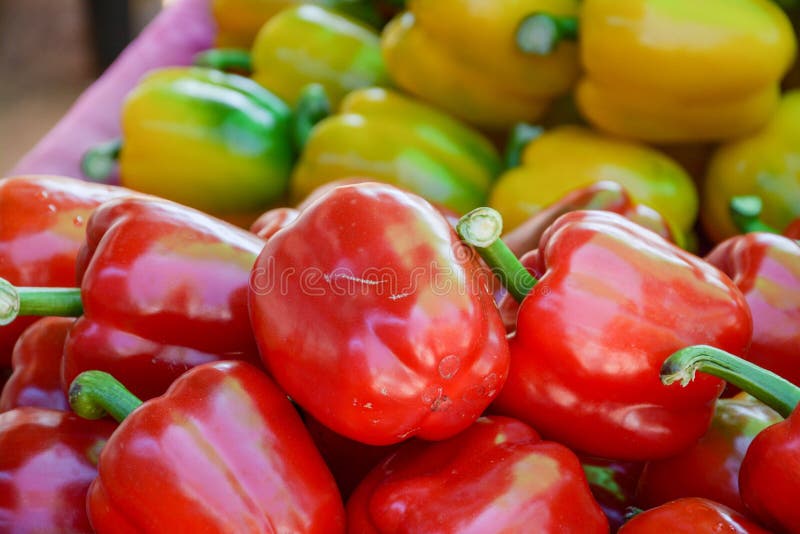 Red Bell Peppers in the Market Stock Photo - Image of pile, cooking ...