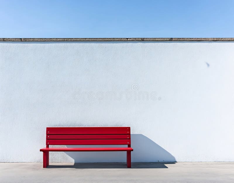 Red Bench Against a Bright Wall Stock Image - Image of relaxation ...