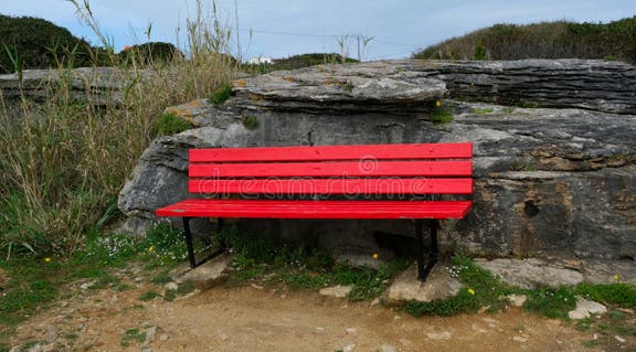 Red Bench in Front of a Huge Rock Stock Image - Image of nature, seats ...