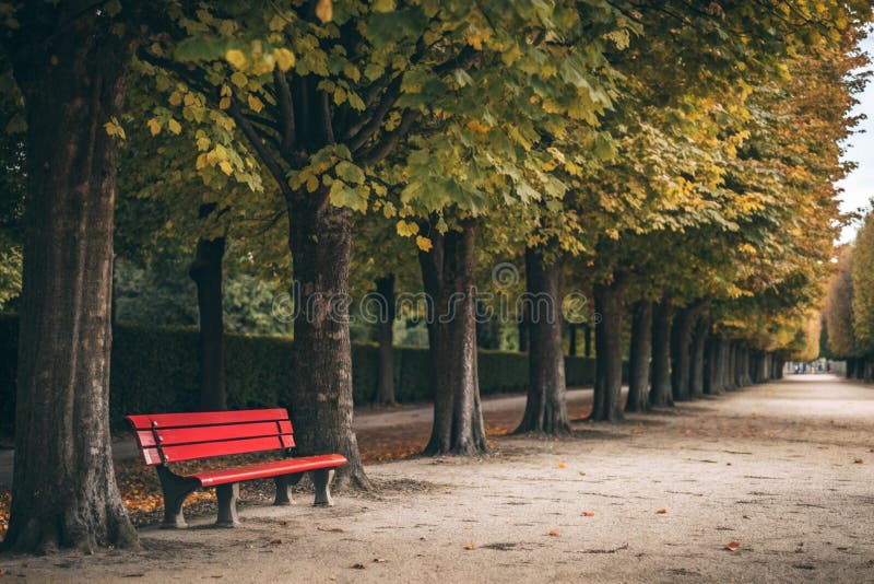 Red Bench in Front of Trees - Generated by Ai Stock Illustration ...