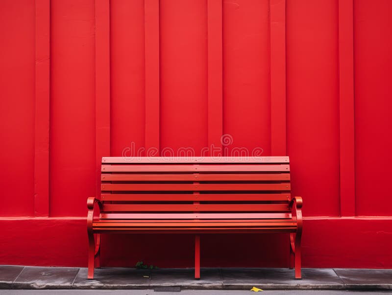 A Red Bench in Front of a Red Wall Stock Illustration - Illustration of ...