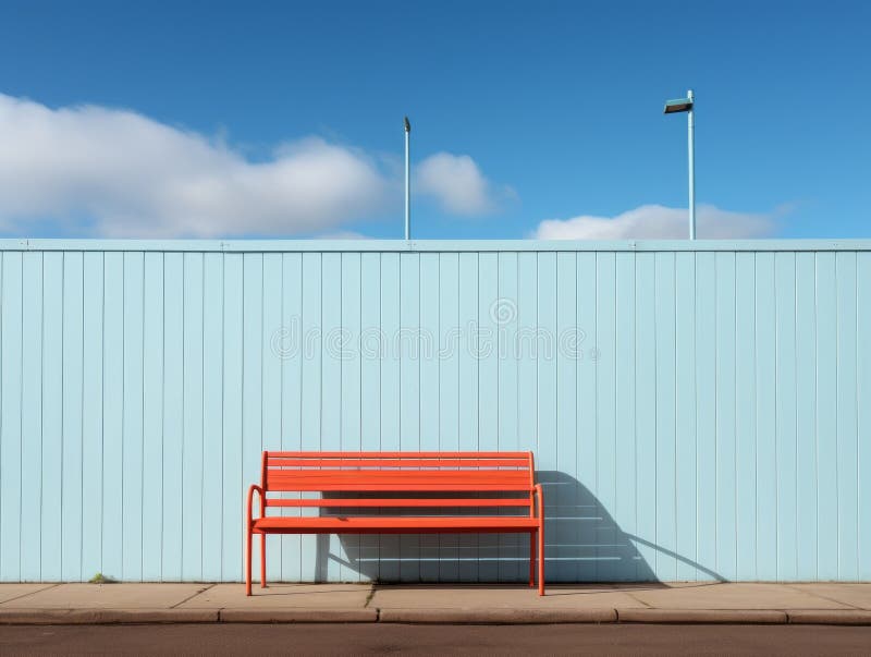 A Red Bench Sitting in Front of a Blue Wall Stock Illustration ...