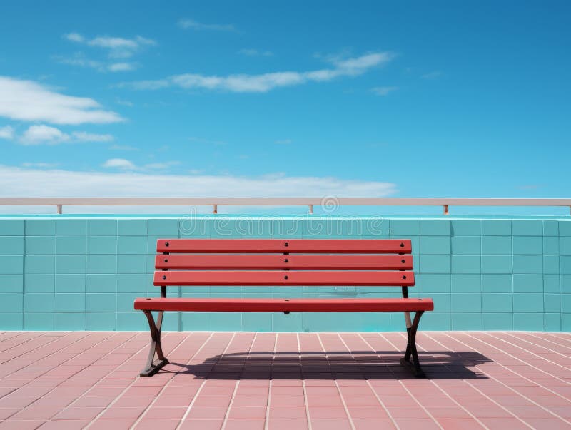 A Red Bench Sitting on Top of a Tiled Floor Stock Illustration ...