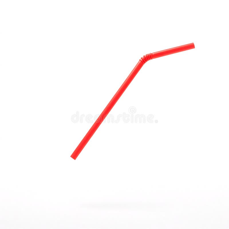 Red Bendy Drinking Straw at an Angle, Isolated on a White Background ...