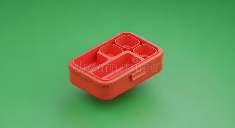 Red Bento Box with Compartments on Green Background, Food Storage ...
